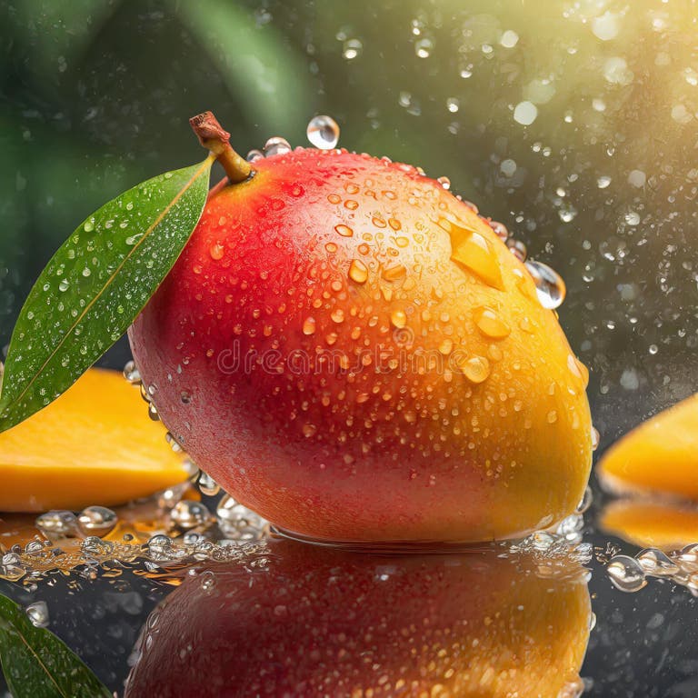 Fresh Mango with Drops of Water Stock Illustration - Illustration of ...