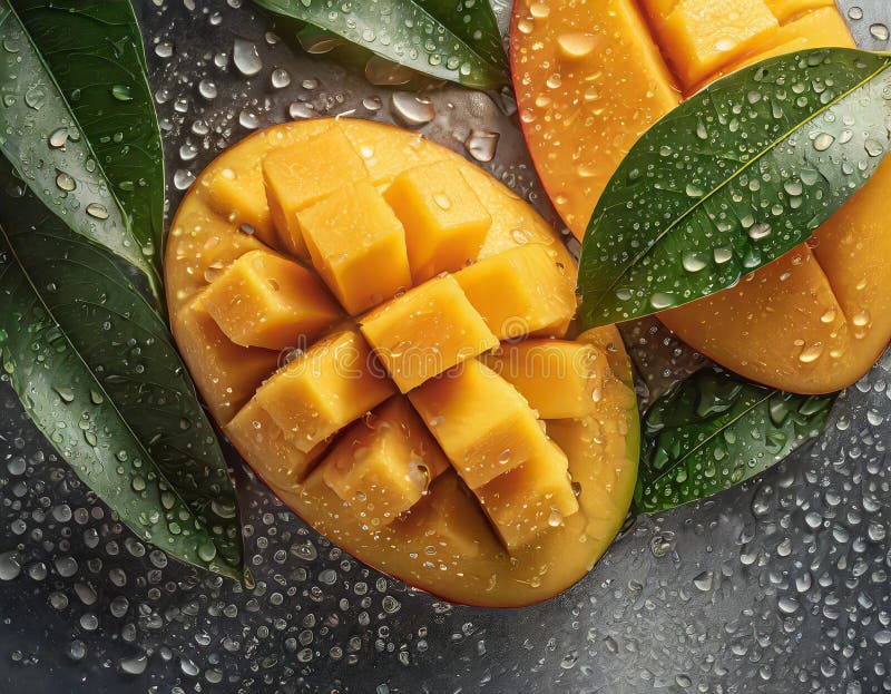 Fresh Mango with Drops of Water Stock Illustration - Illustration of ...