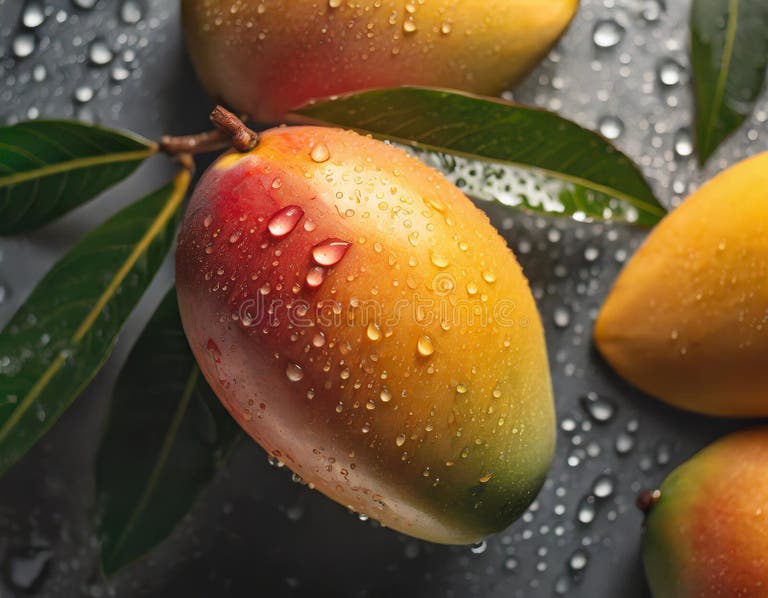 Fresh Mango with Drops of Water Stock Illustration - Illustration of ...