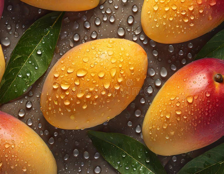 Fresh Mango with Drops of Water Stock Illustration - Illustration of ...