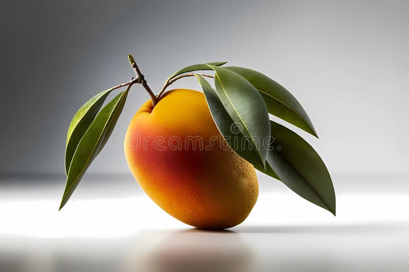 Fresh Mango Fruit with Green Leafs Isolated. Stock Illustration ...