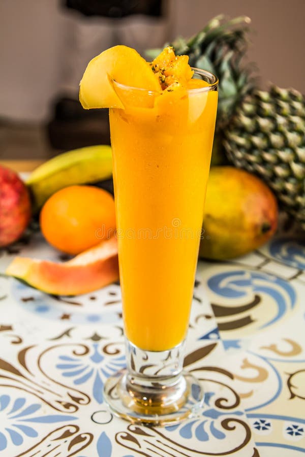 Fresh Mango Juice Served in Glass Isolated on Table Top View of Arabic ...