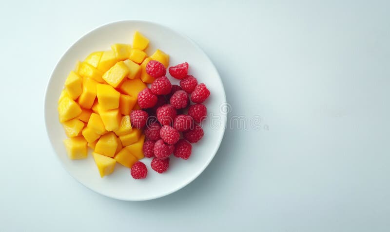 Fresh Mango and Raspberry Fruit Platter, Vibrant Colors, Healthy Snack ...