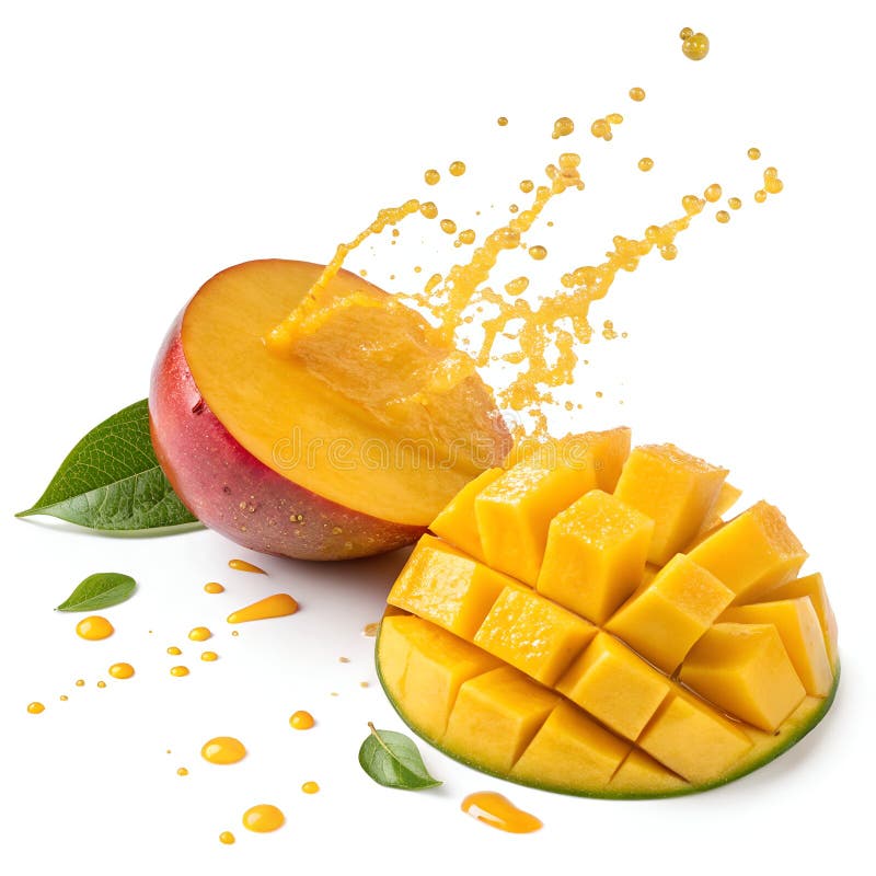Fresh Mango Slice with Juice Splash Isolated on White Background Stock ...