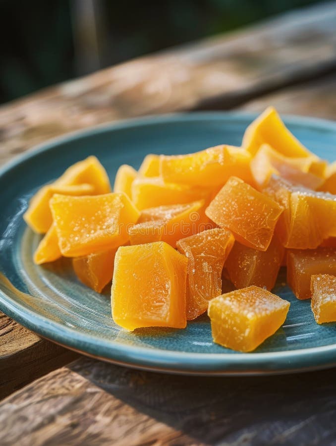 Fresh Mango Slices on a Blue Plate Stock Photo - Image of yellow, slice ...