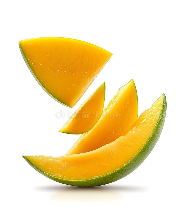 Fresh Mango Slices Isolated on White Background Stock Image - Image of ...