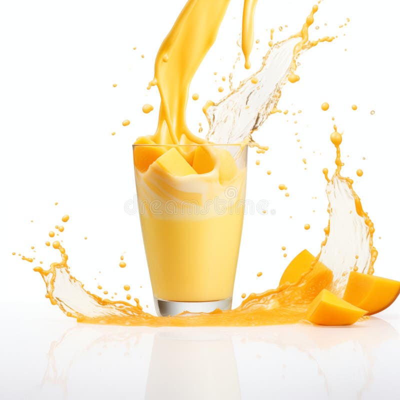 Fresh Mango Smoothie Splashes into a Glass Surrounded by Fruit on a ...