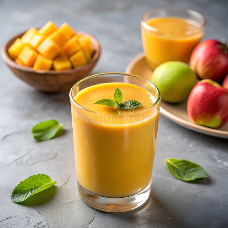 Fresh Mango Smoothies in Glasses with Mint Garnish, Ai-Generated Images ...