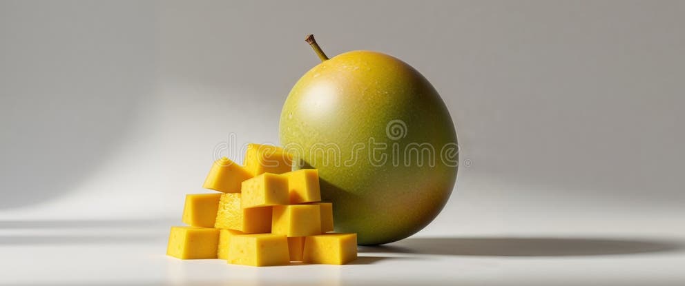 Fresh Mango Still Life with Cut Mango Cubes and Studio Lighting Stock ...