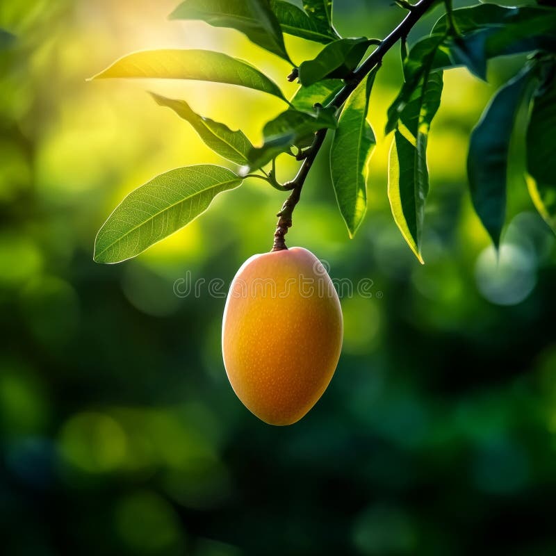 Fresh Mango on Tree Branch in Soft Light Stock Illustration ...