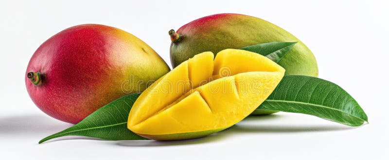 The Fresh Mango with Vibrant Colors and Lush Green Leaves..AI Generated ...