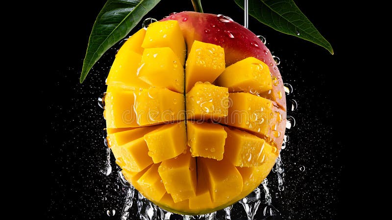 Fresh Mango with Water Drops on Black Background Stock Illustration ...
