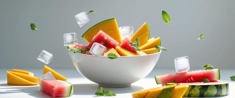 Fresh Mango and Watermelon Salad in Bowl. Stock Photo - Image of fruit ...