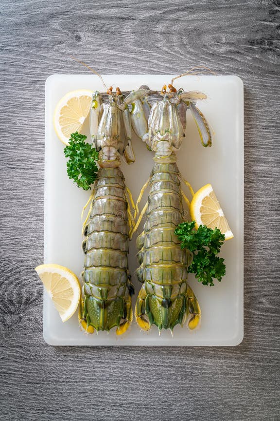 Fresh Mantis Shrimp with Lemon Stock Photo - Image of cooking ...