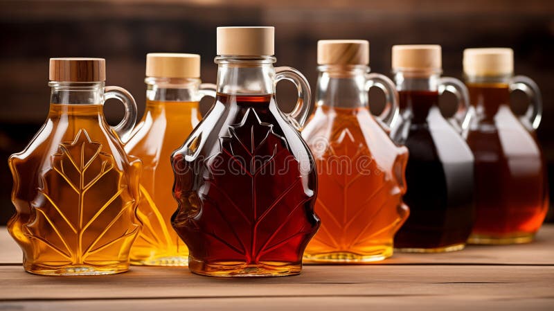 Fresh Maple Syrup in Various Glass Bottle Sizes and Shapes, AI ...