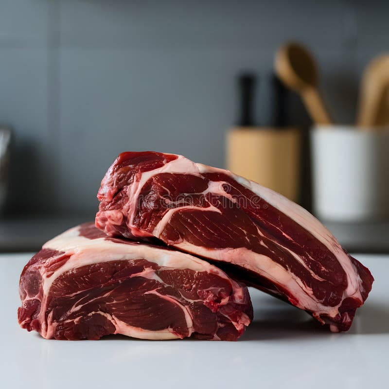 Fresh, Marbled Meat Cuts on White Surface, Ready for Culinary ...