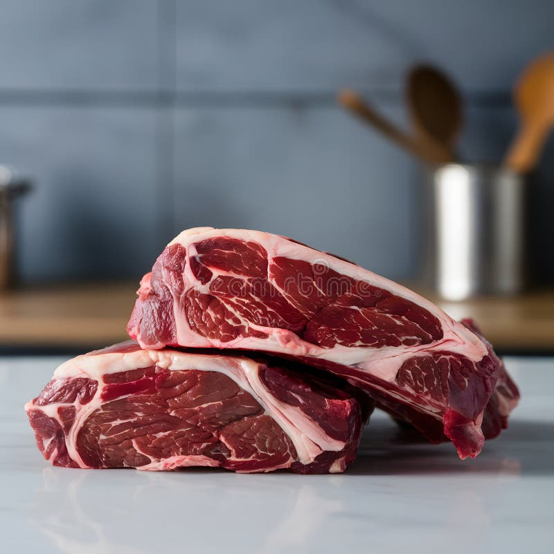 Fresh, Marbled Meat Cuts on White Surface, Ready for Culinary ...