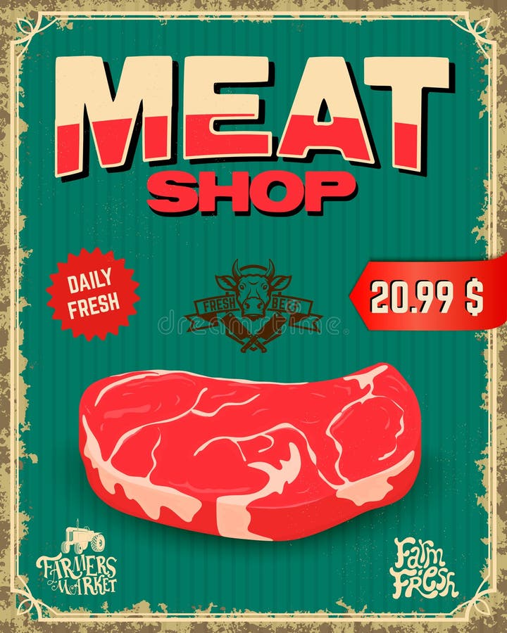 Fresh meat. butcher shop stock vector. Illustration of menu - 77293283