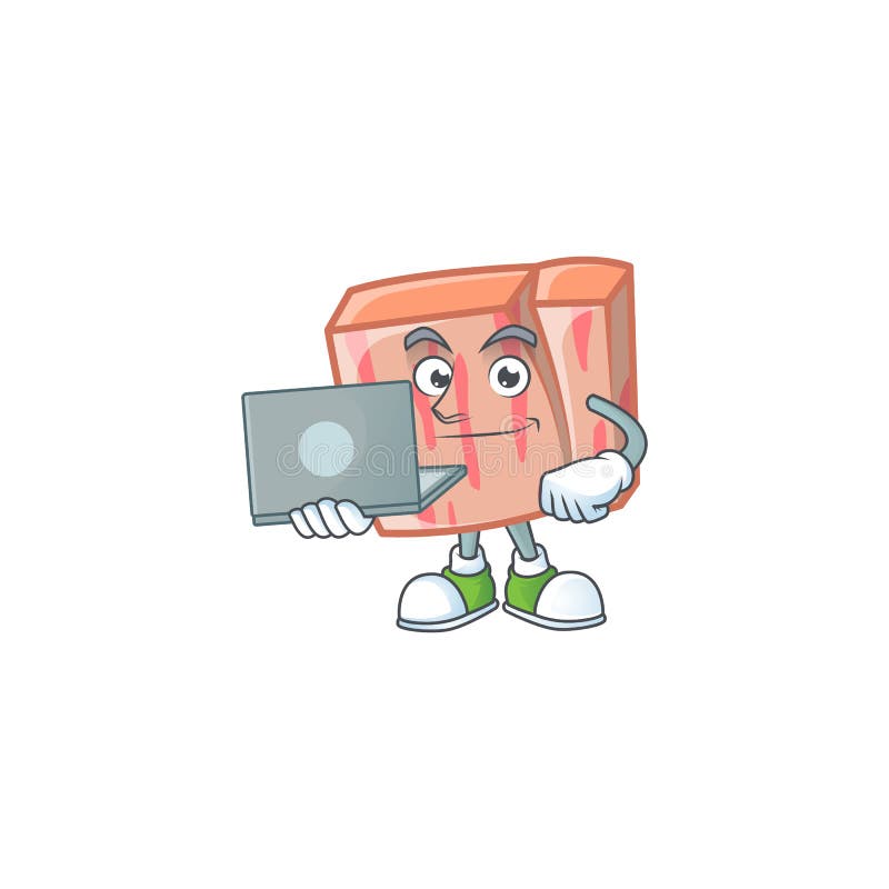 Fresh Meat Cartoon with Bring Laptop Character Shape Stock Vector ...