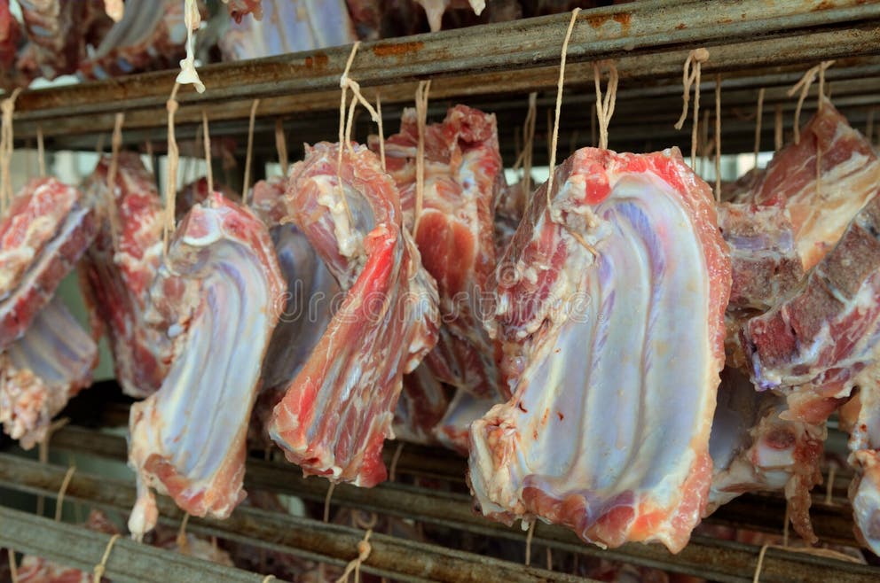 Fresh Meat in a Cold Cut Factory Stock Image - Image of heavy, device ...