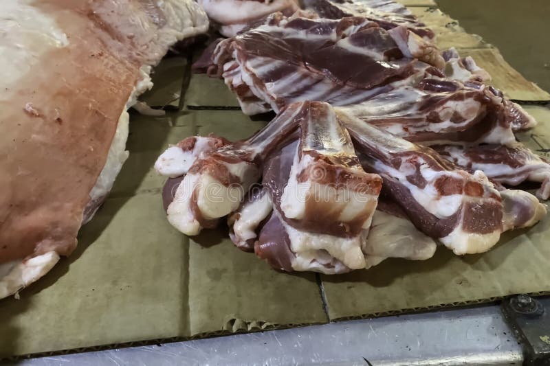 Fresh Meat on the Counter. Pork Ribs Cut in Store Stock Image - Image ...