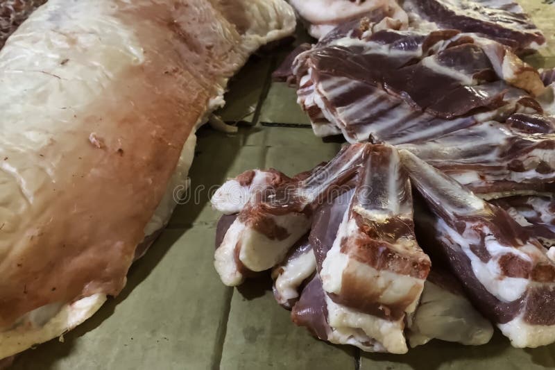 Fresh Meat on the Counter. Pork Ribs Cut in Store Stock Image - Image ...