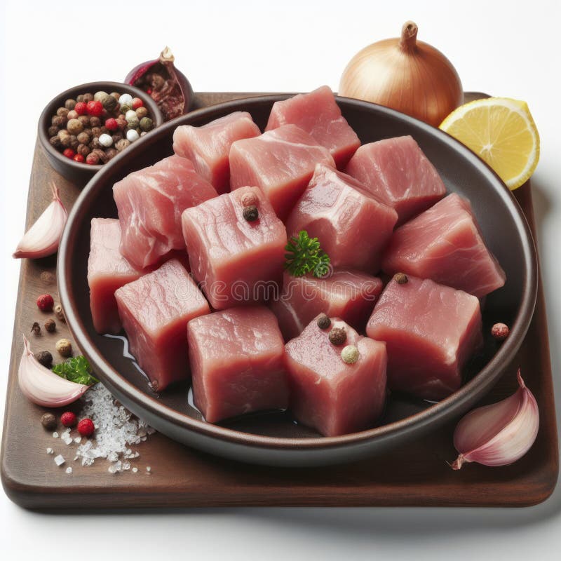 Fresh Meat, Meat Cubes for Frying Isolated on White Background. Ai ...