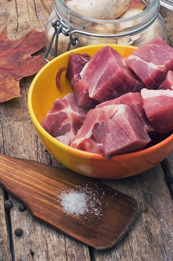 Fresh meat cut into cubes stock photo. Image of juicy - 36375514