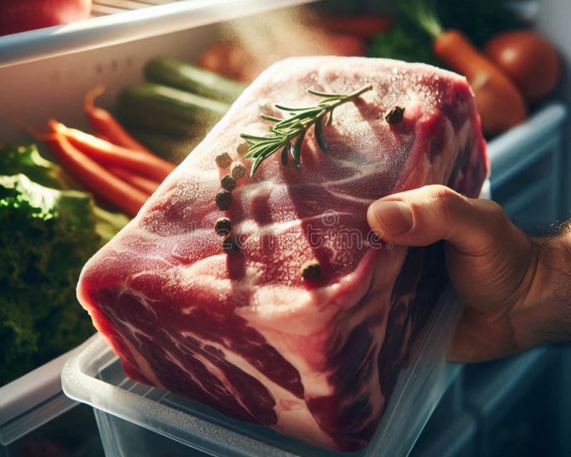 Fresh Meat in Freezer on Natural Light Background Stock Illustration ...