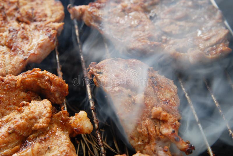 Fresh meat on grill stock photo. Image of pork, smoke - 20100316