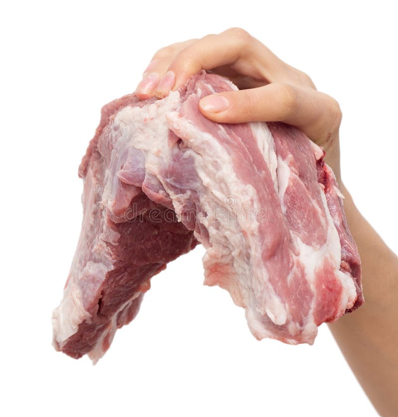 Fresh Meat in Hand on a White Background Stock Photo - Image of retail ...