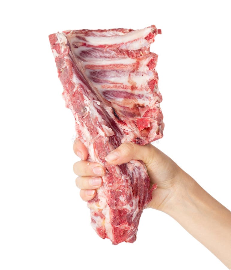 Fresh Meat in Hand on a White Background Stock Image - Image of ...