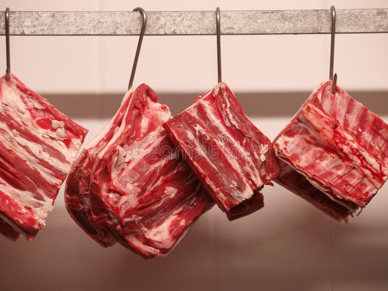 Fresh Meat Hanging on Hooks Stock Image - Image of meat, beef: 21954059