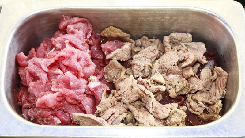 Fresh Meat and Meat Boiled in a Pot. Stock Image - Image of dinner ...