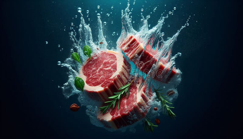 Fresh Meat Plunging into Water Splash Stock Illustration - Illustration ...