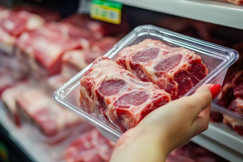 Fresh Meat Selection in Grocery Store Stock Photo - Image of convenient ...