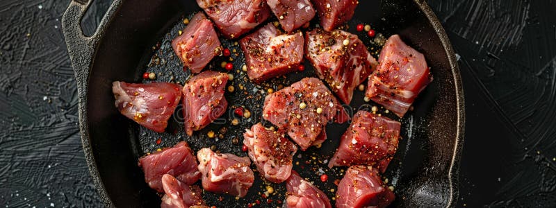 Fresh Meat with Spices in a Pan Top View Stock Photo - Image of ...