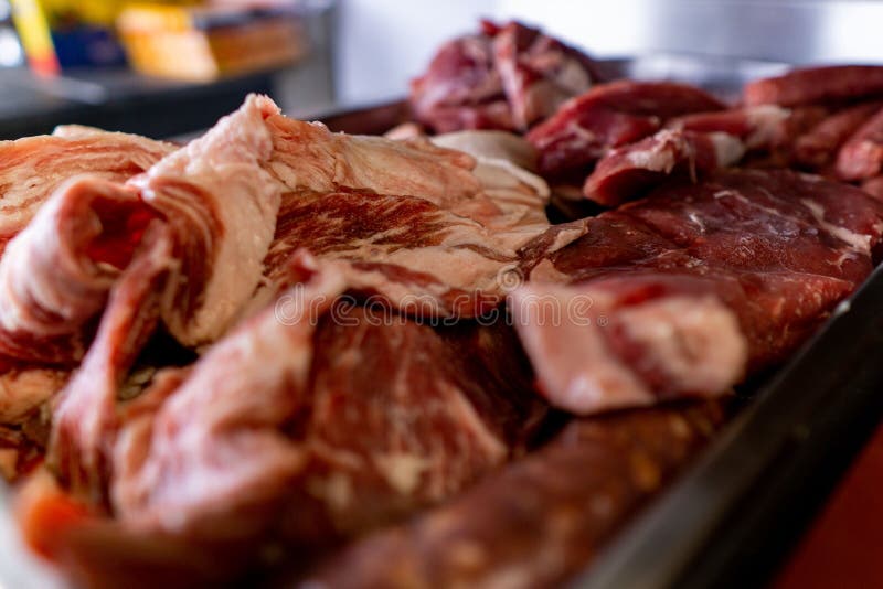 Fresh meat on table stock photo. Image of restaurant - 216165206