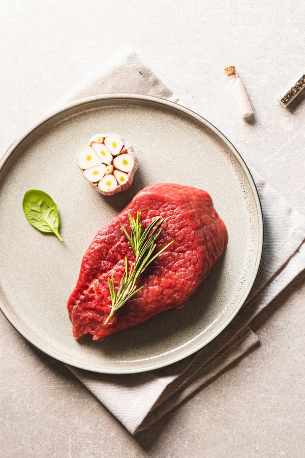 Fresh Meat Top View. Raw Beef Steak and Spices for Cooking Stock Image ...