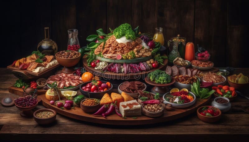 Fresh Meat and Vegetable Lunch on Rustic Plate Generated by AI Stock ...