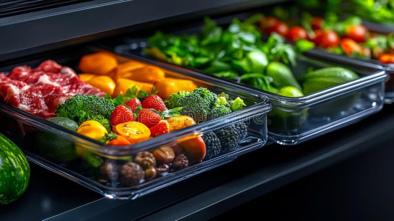 Fresh Meats and Vegetables Organized in Pull-Out Freezer Drawers for ...
