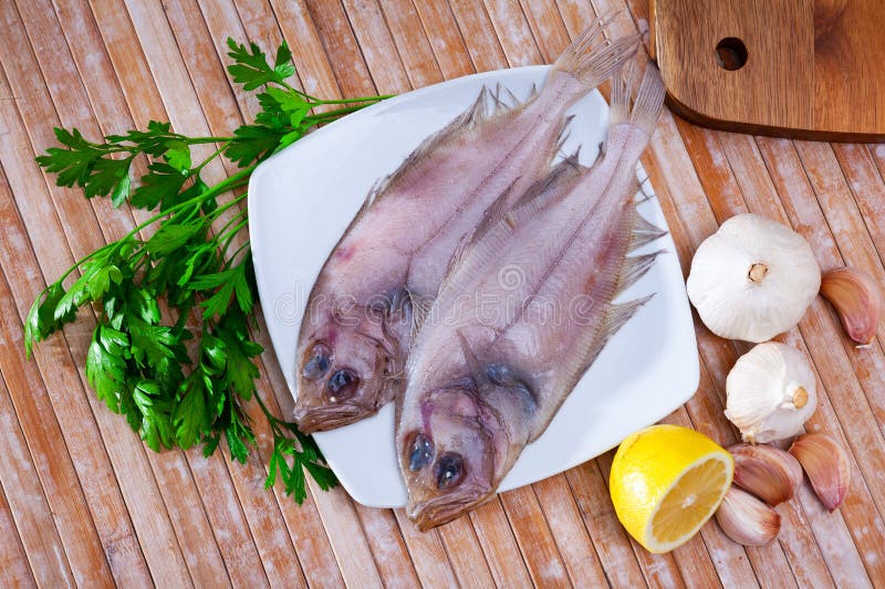 Fresh Megrim Sole Flatfish on Wooden Board Stock Image - Image of ...