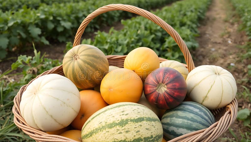 A Fresh Melon Basket Filled with Different Types of Melons Set in the ...