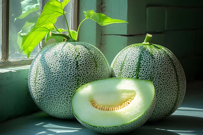 Fresh Melons by Sunny Windowsill Natural Light and Greenery for Kitchen Decor Generative AI ...