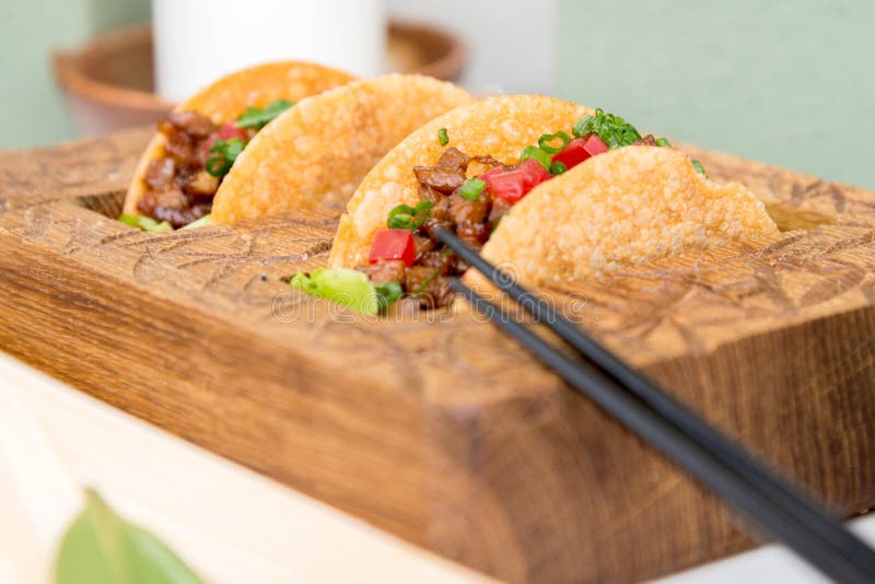 Fresh Mexican Taco Shells with Beef and Vegetables Stock Image - Image ...