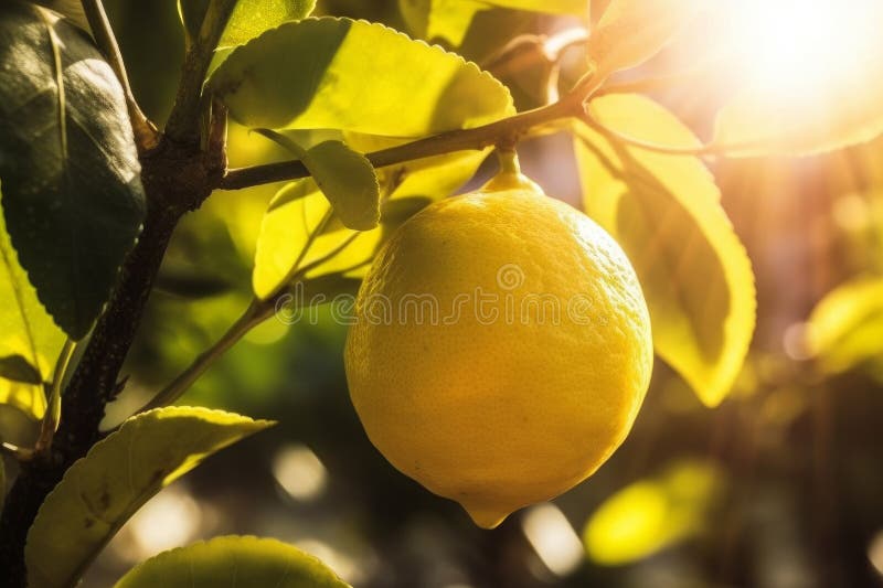 Fresh Meyer Lemon Hanging on a Tree in Nature, Vibrantly Illuminated by ...