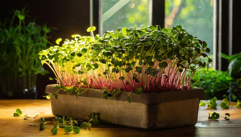 Fresh Microgreens Growing in Planter on the Table Stock Illustration ...