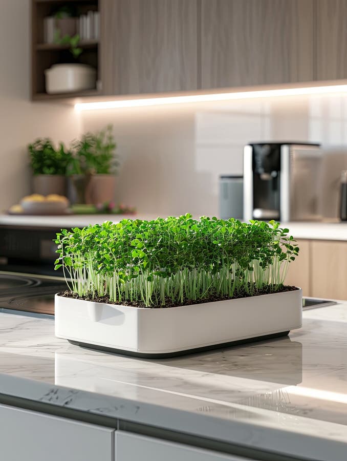 Fresh Microgreens Thrive in a Chic Kitchen on the Countertop ...