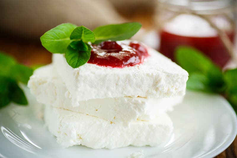 Fresh milk cheese with jam stock photo. Image of farmer - 69845852