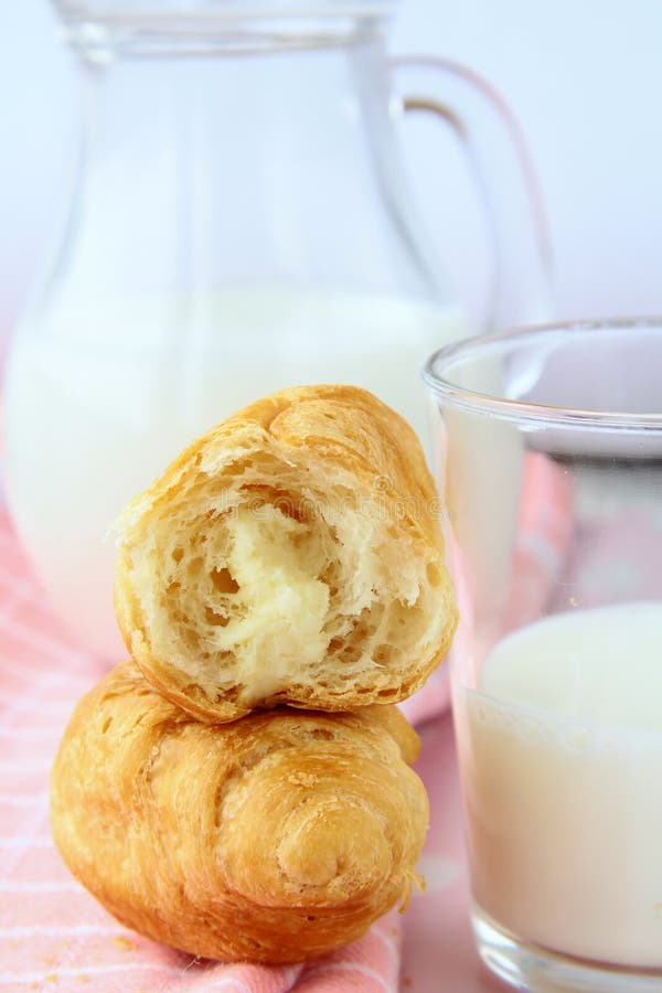 Fresh milk and croissant stock image. Image of light - 18186483